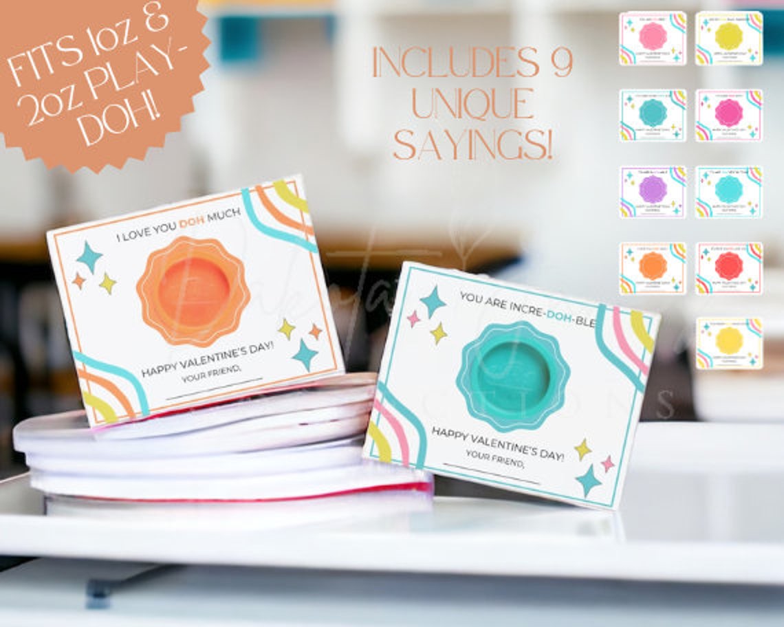 PRINTABLE Valentines Day Cards for Kids Classroom, Play-doh Valentine's ...
