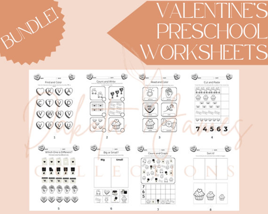 PRINTABLE Valentines Day Preschool Worksheets, Valentines Day ...