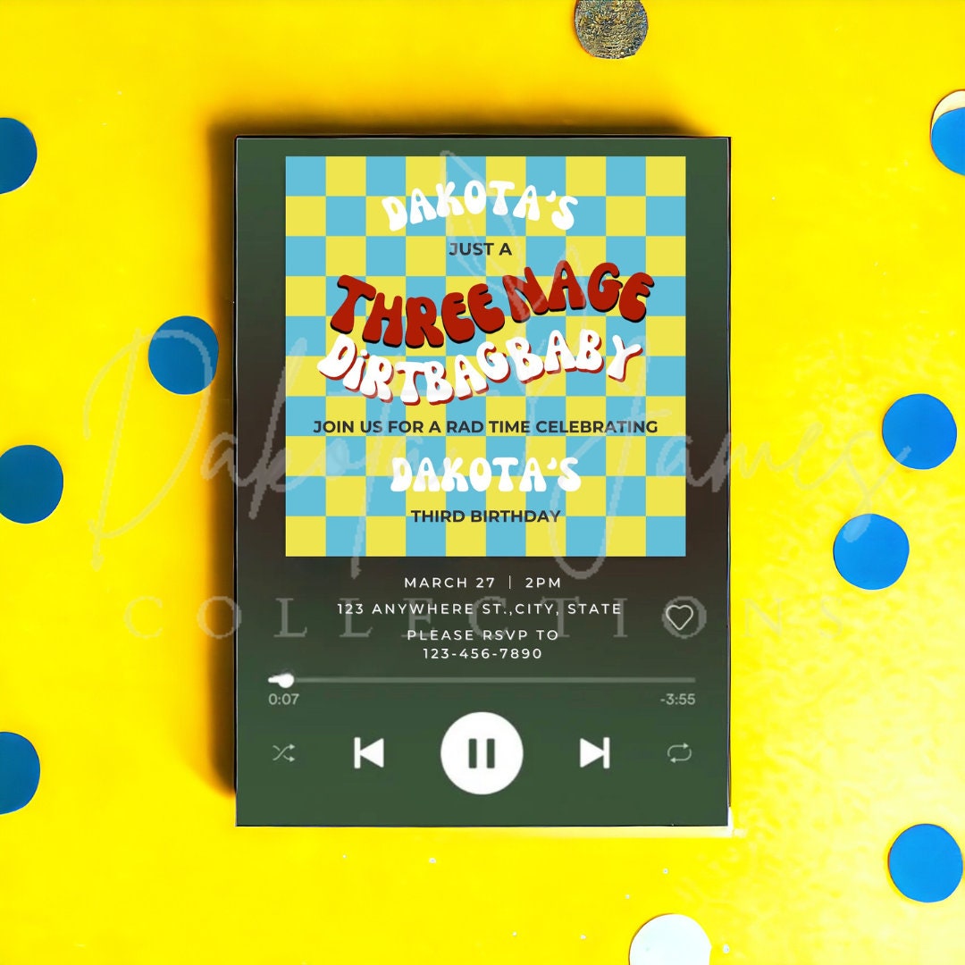 EDITABLE Third Birthday Party Invitation, Threenage Dirtbag Birthday ...