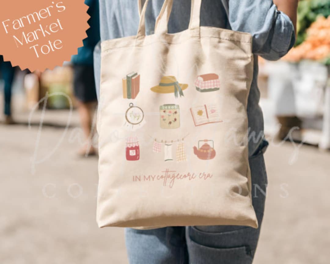 Cottagecore Canvas Tote Bag, Farmers Market and Everyday Tote Bag ...