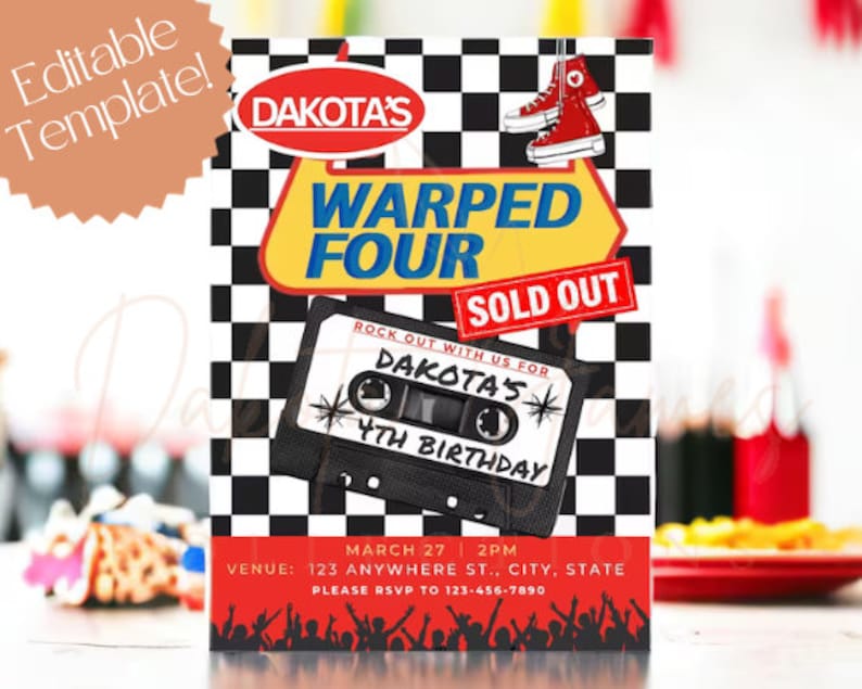 EDITABLE Fourth Birthday Party Invitation, Warped Four Birthday ...