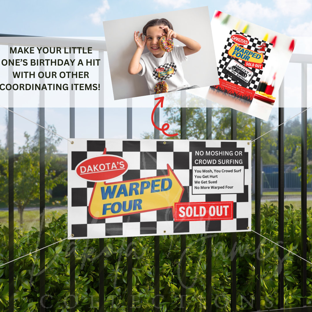 CUSTOMIZABLE 4th Birthday Warped Four Banner, Kids Fourth Birthday ...