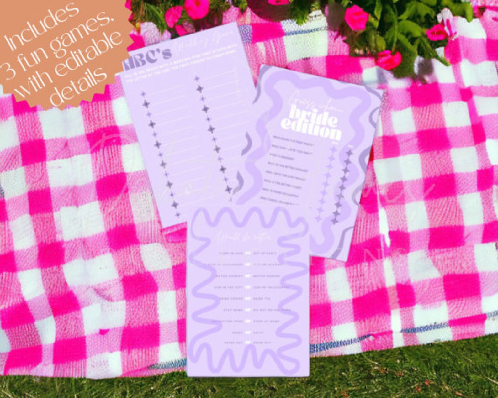 EDITABLE + PRINTABLE Set of 3 Purple Retro Y2K Bridal Shower or Hen ...