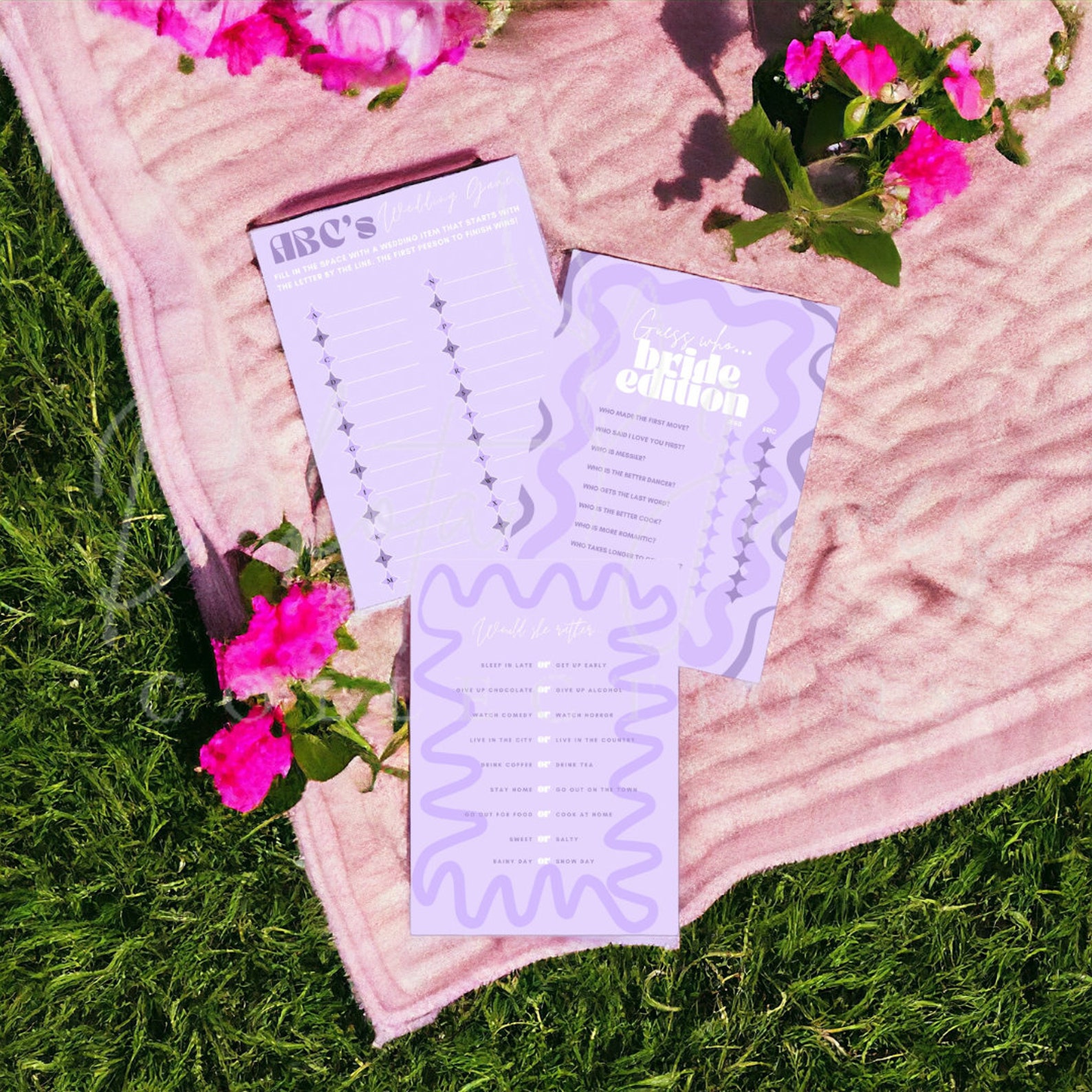 EDITABLE + PRINTABLE Set of 3 Purple Retro Y2K Bridal Shower or Hen ...