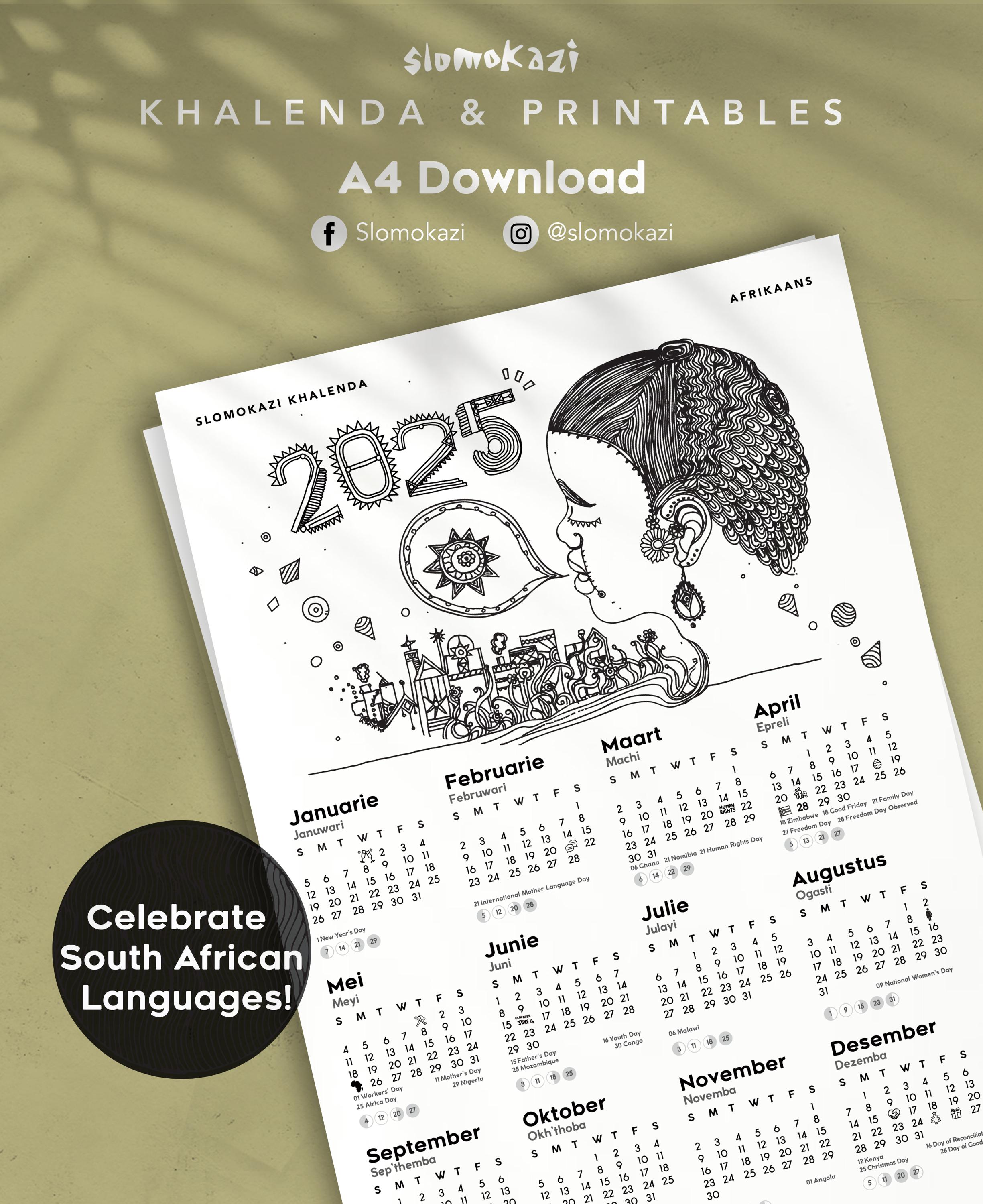 2025 Afrikaans Khalenda • Printable Wall Calendar • Instant Download ...