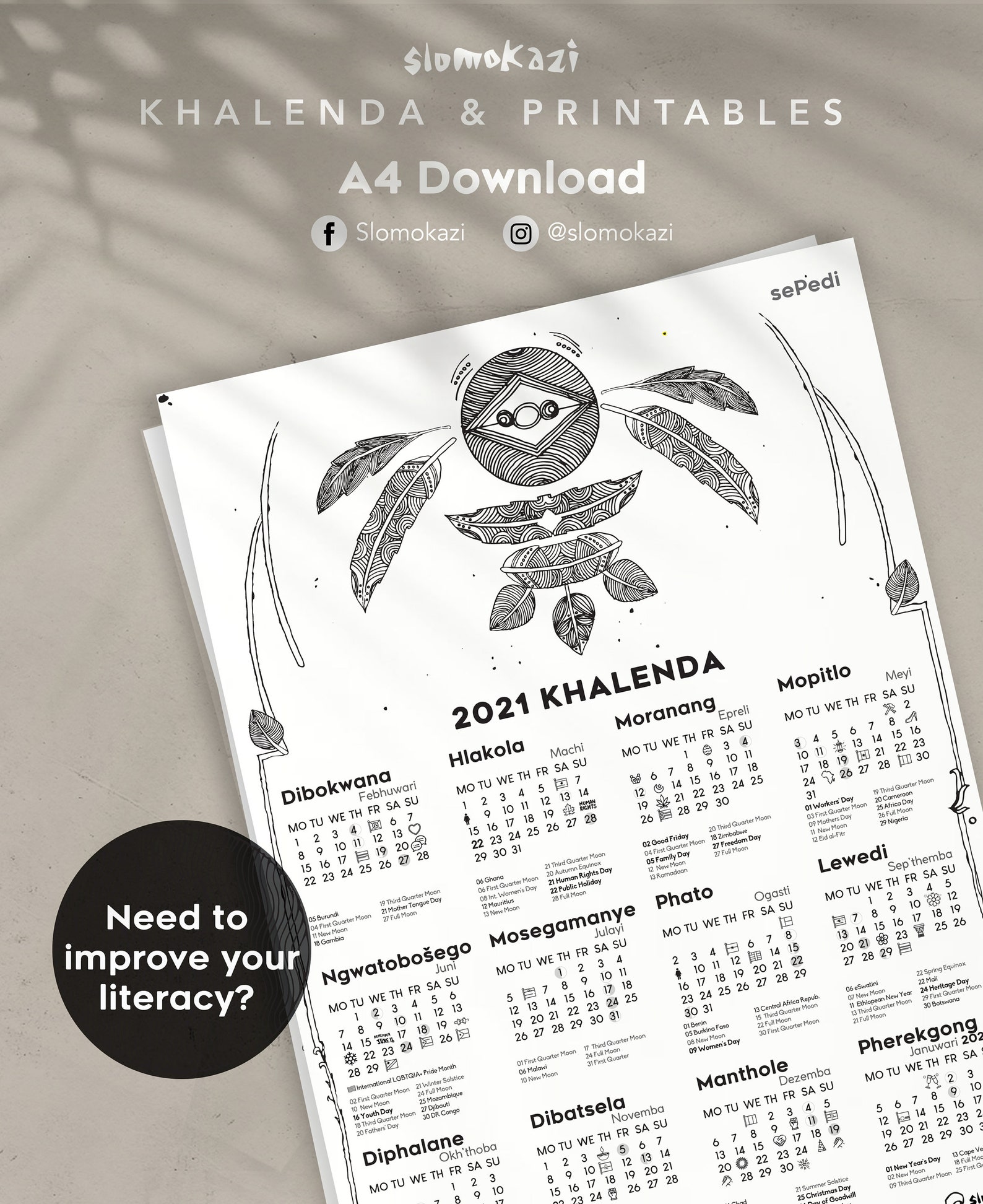 SePedi Khalenda Instant Download Printable Calendar | Etsy
