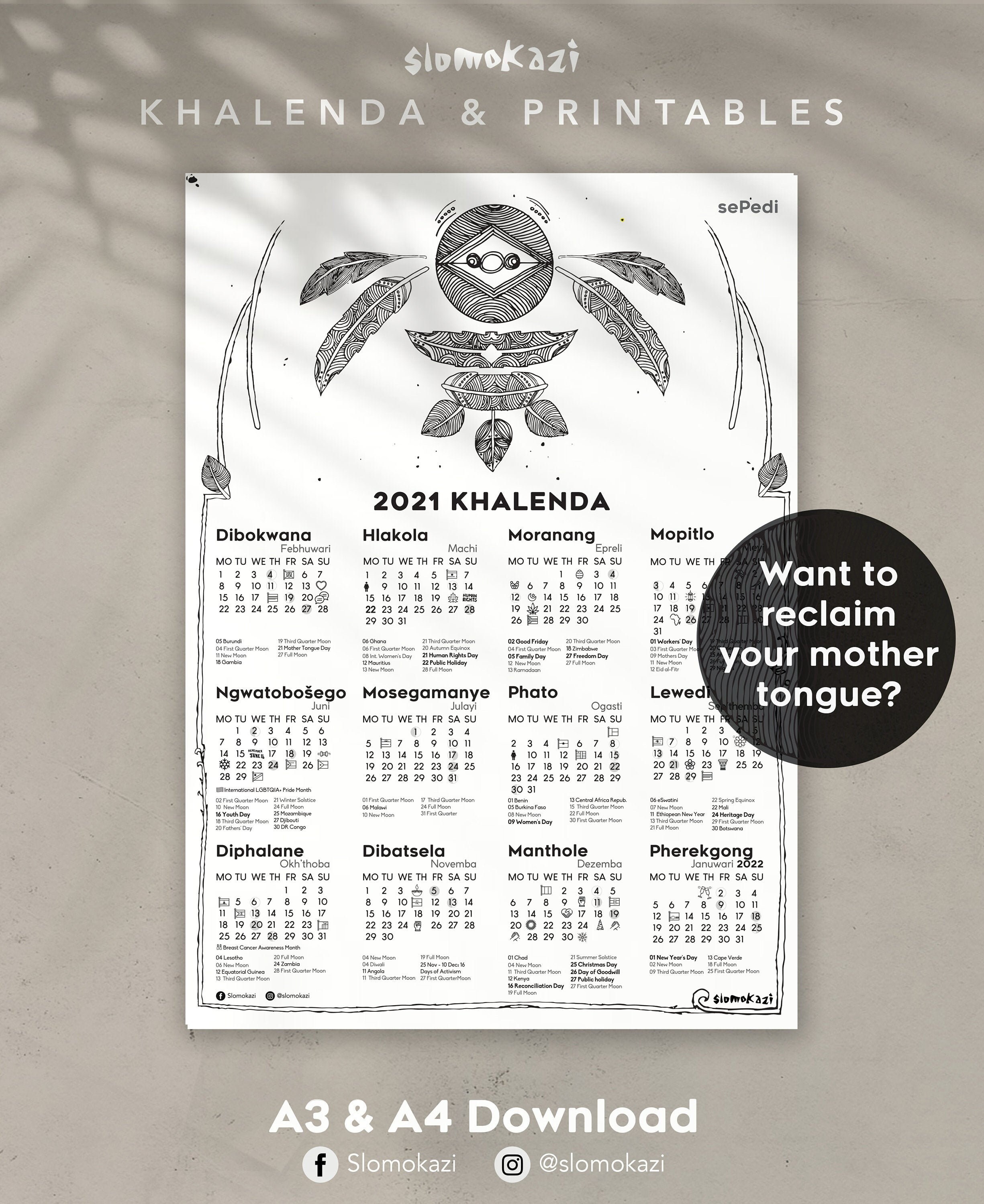 SePedi Khalenda Instant Download Printable Calendar | Etsy