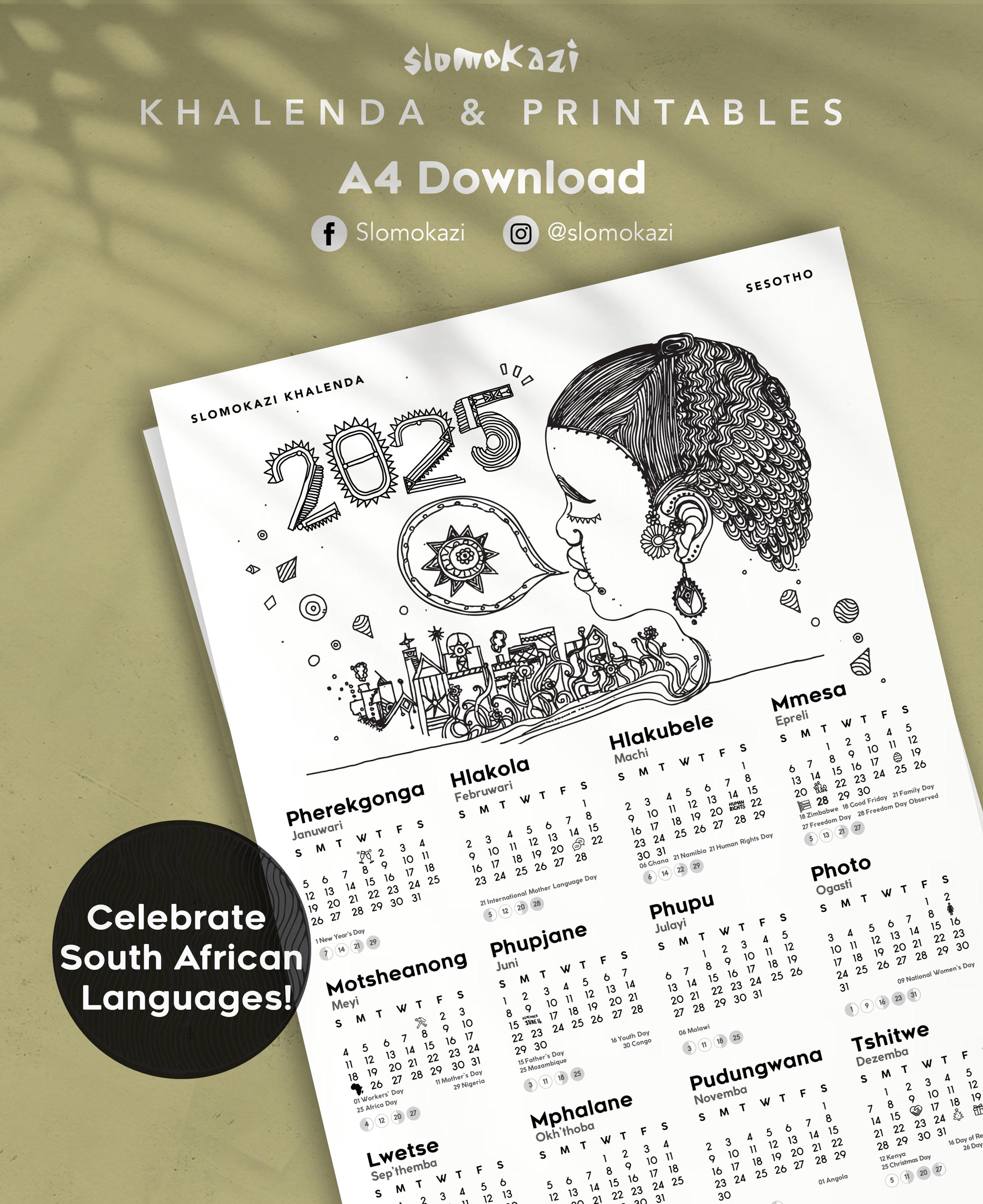 2025 Sesotho Khalenda • Printable Wall Calendar • Instant Download • A3 ...