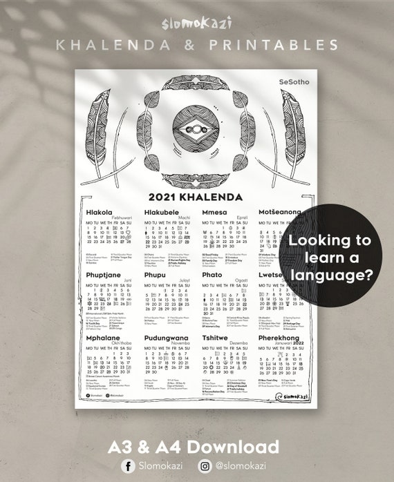 SeSotho Khalenda Instant Download Printable Calendar | Etsy