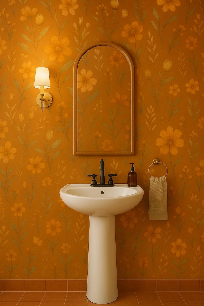 Terracotta Blooms Wallpaper - Etsy