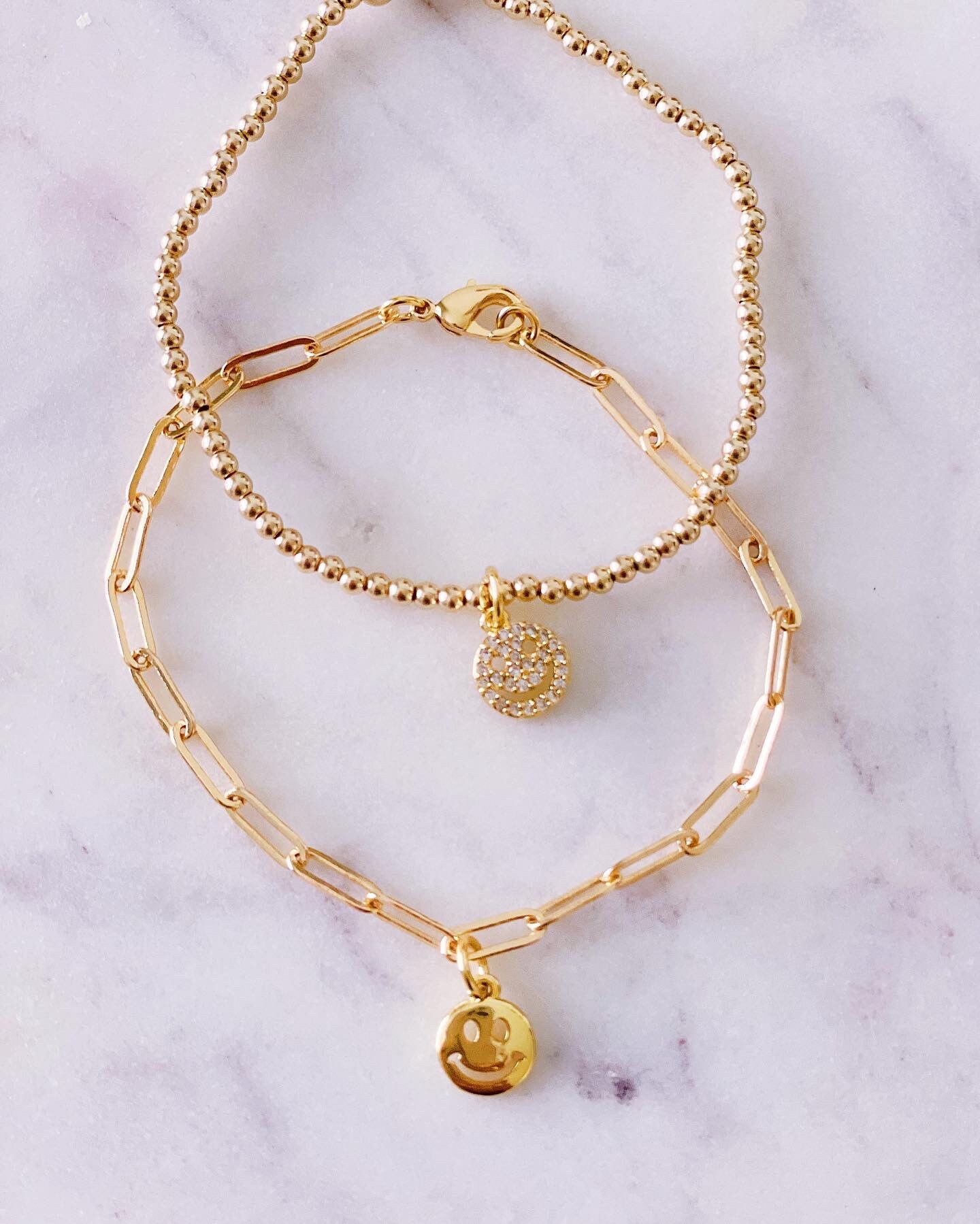 Smiley Face Bracelet Be Happy Bracelet Smile Gold Beaded - Etsy