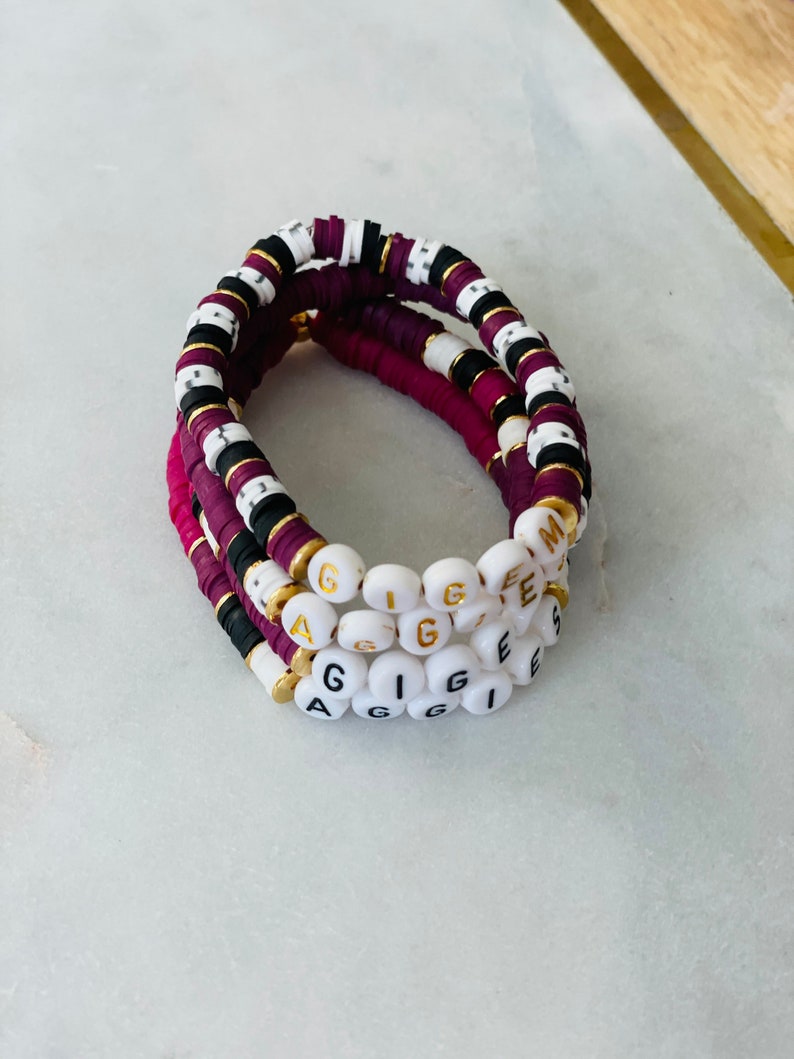 Aggies Bracelet Stack Texas A&M Heishi Bracelet Set Maroon | Etsy