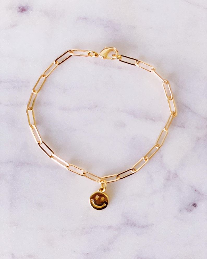 Smiley Face Bracelet Be Happy Bracelet Smile Gold Beaded - Etsy