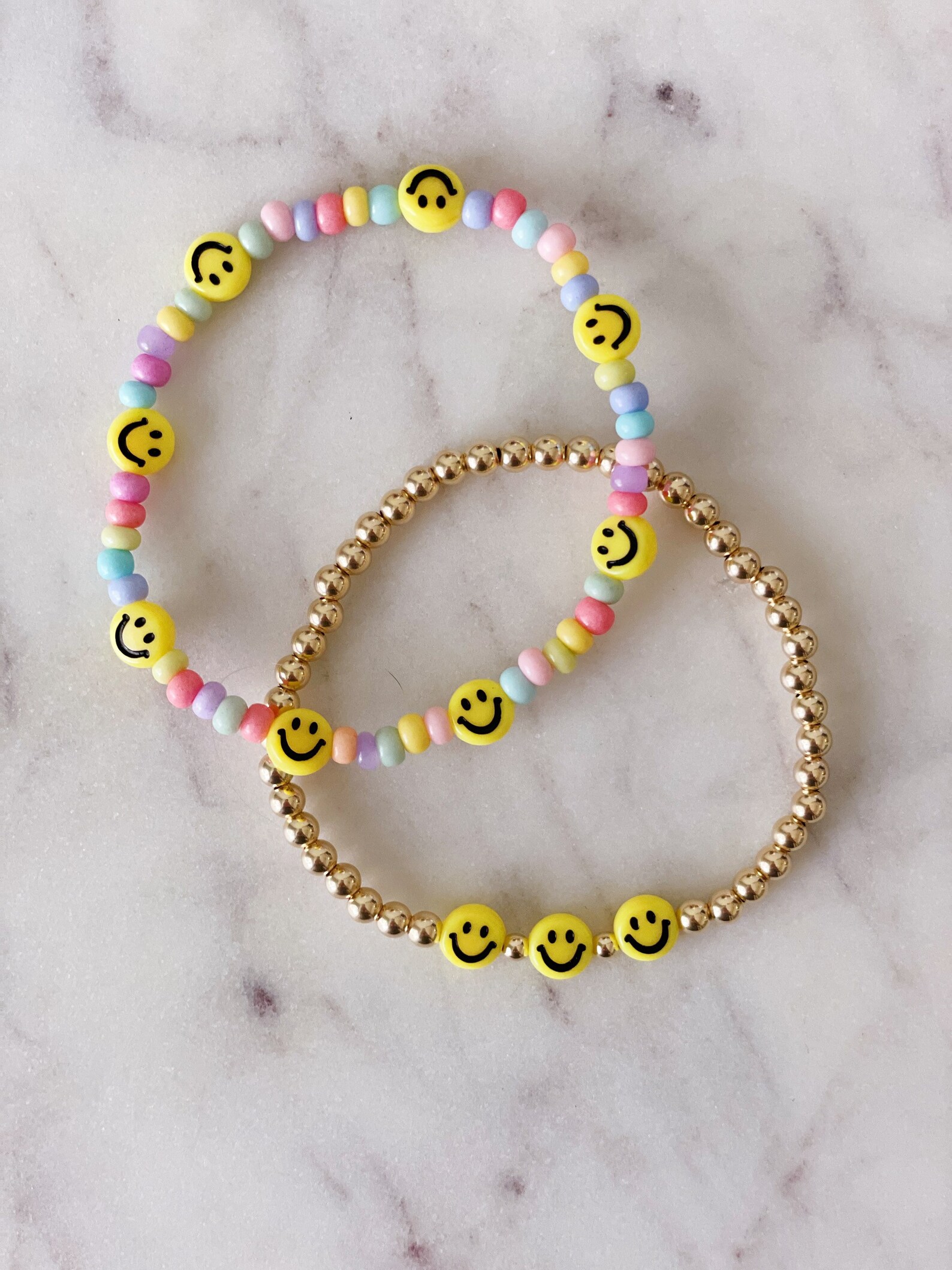 Smiley Face Bracelet Be Happy Bracelet Smile Gold Beaded - Etsy