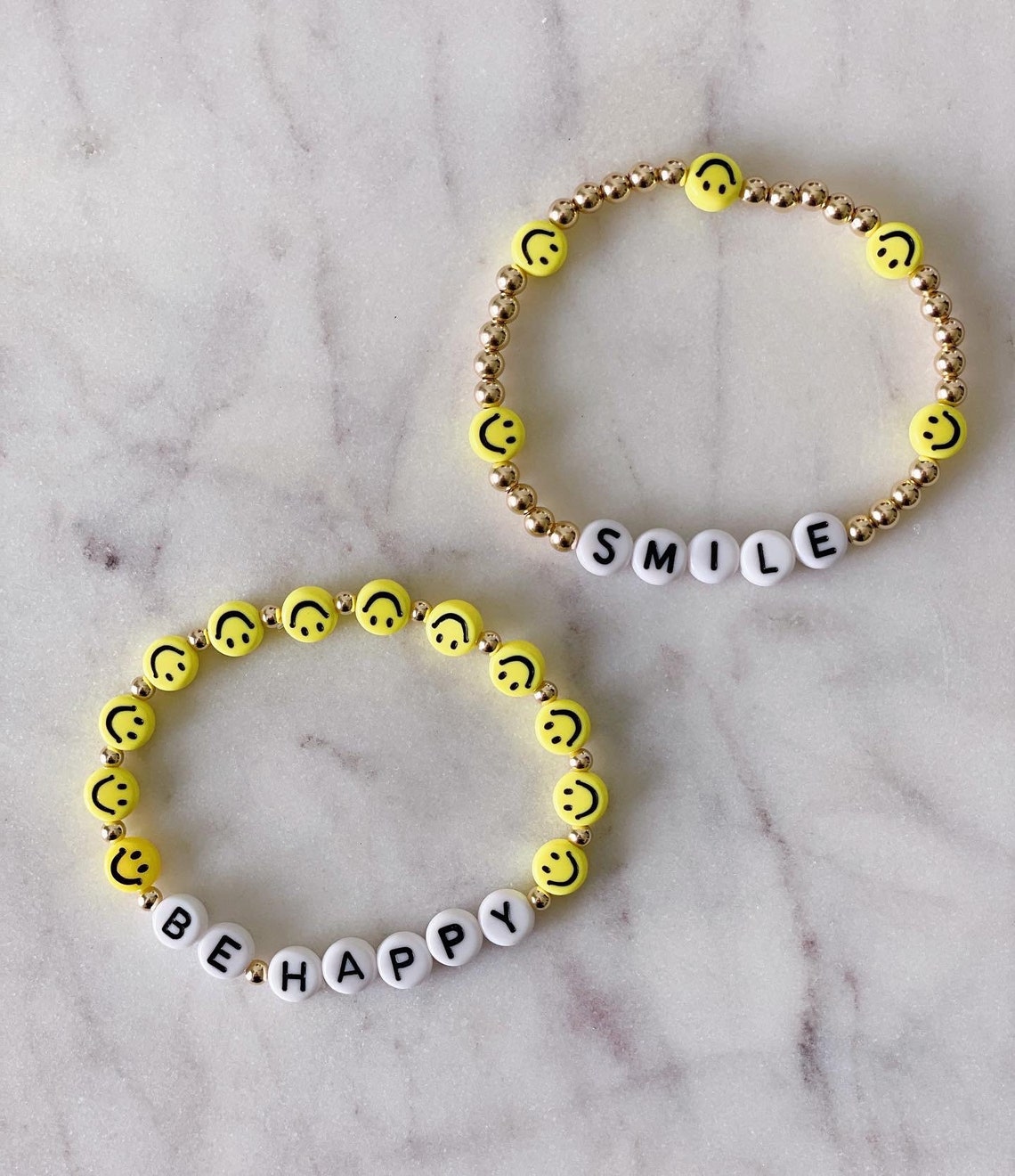 Smiley Face Bracelet Be Happy Bracelet Smile Gold Beaded - Etsy