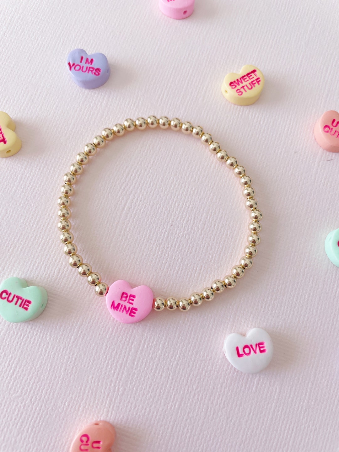 Candy Heart Bracelet, Valetines Bracelet, Heart Bracelet, Candy Heart ...
