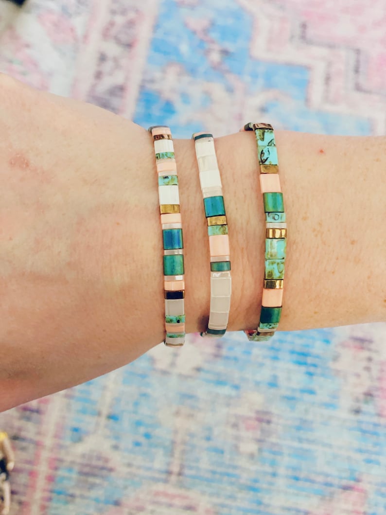 Tile Bracelet Stack Glass Tila Bracelets Stretchy Bracelet - Etsy