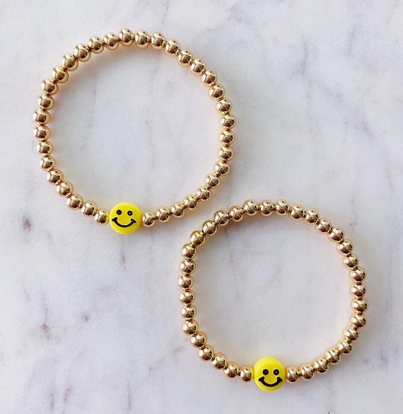 Smiley Face Bracelet Gold-filled Smiley Face Bracelet Beaded - Etsy