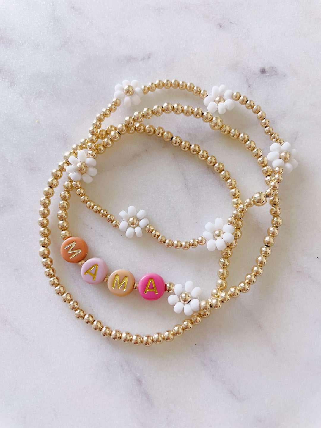 Mama Bracelet Set, Boy Mom Bracelet, Girl Mom Bracelet, 14k Gold Beaded ...