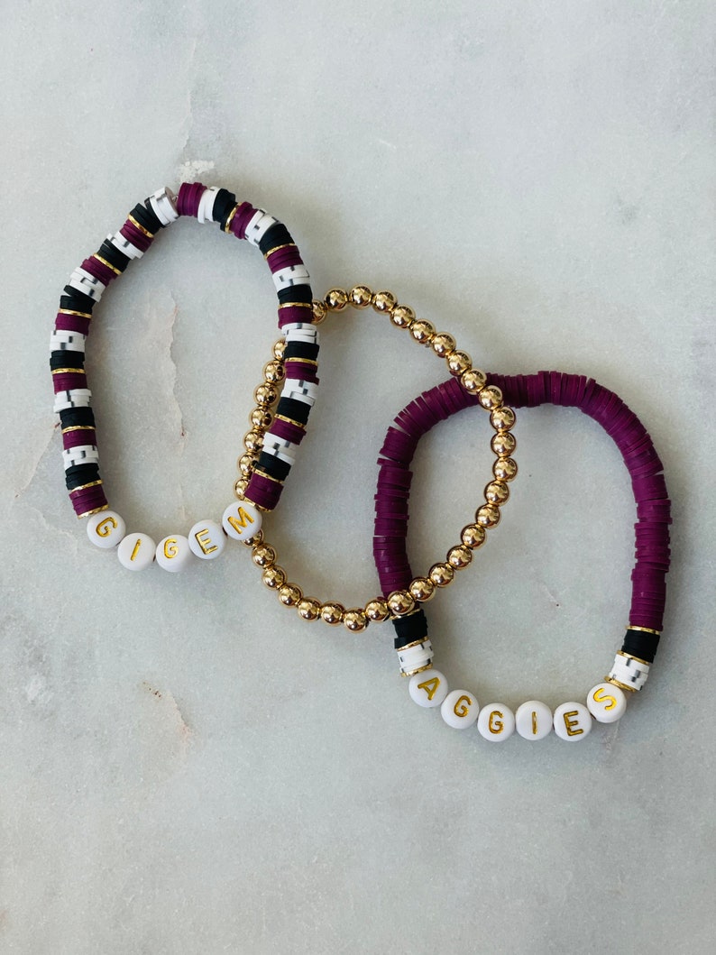 Aggies Bracelet Stack Texas A&M Heishi Bracelet Set Maroon | Etsy
