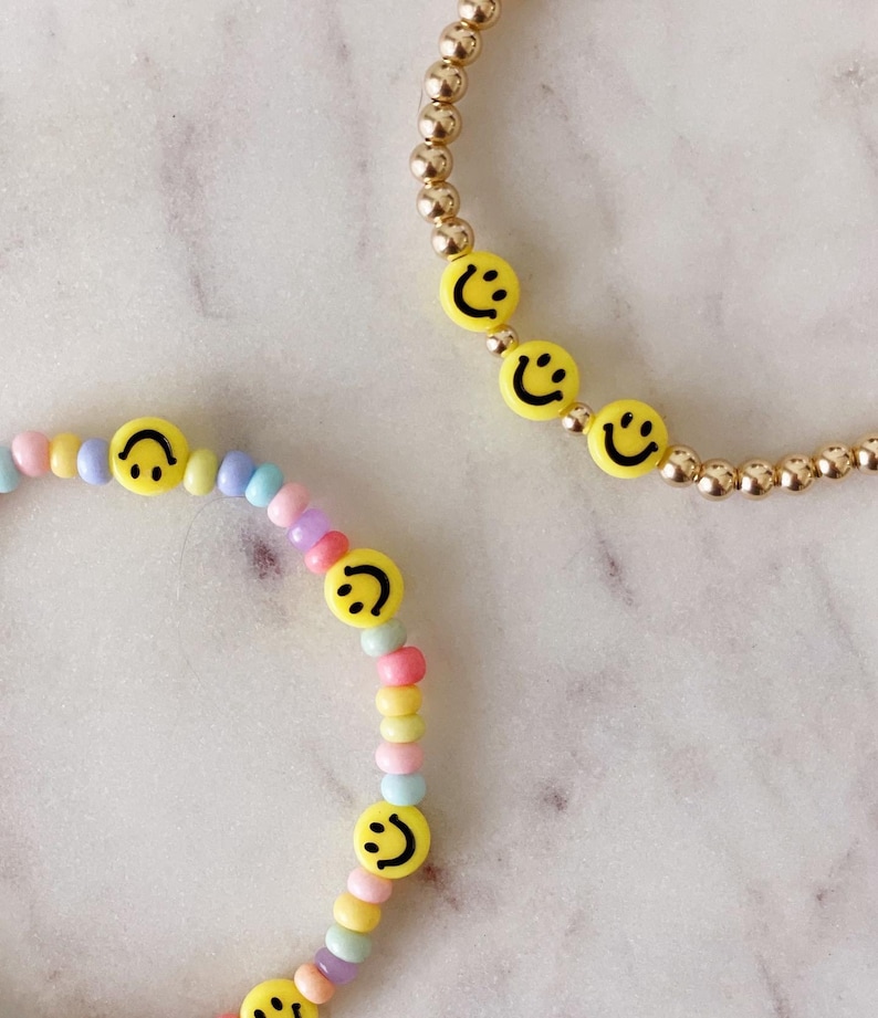 Smiley Face Bracelet Be Happy Bracelet Smile Gold Beaded - Etsy