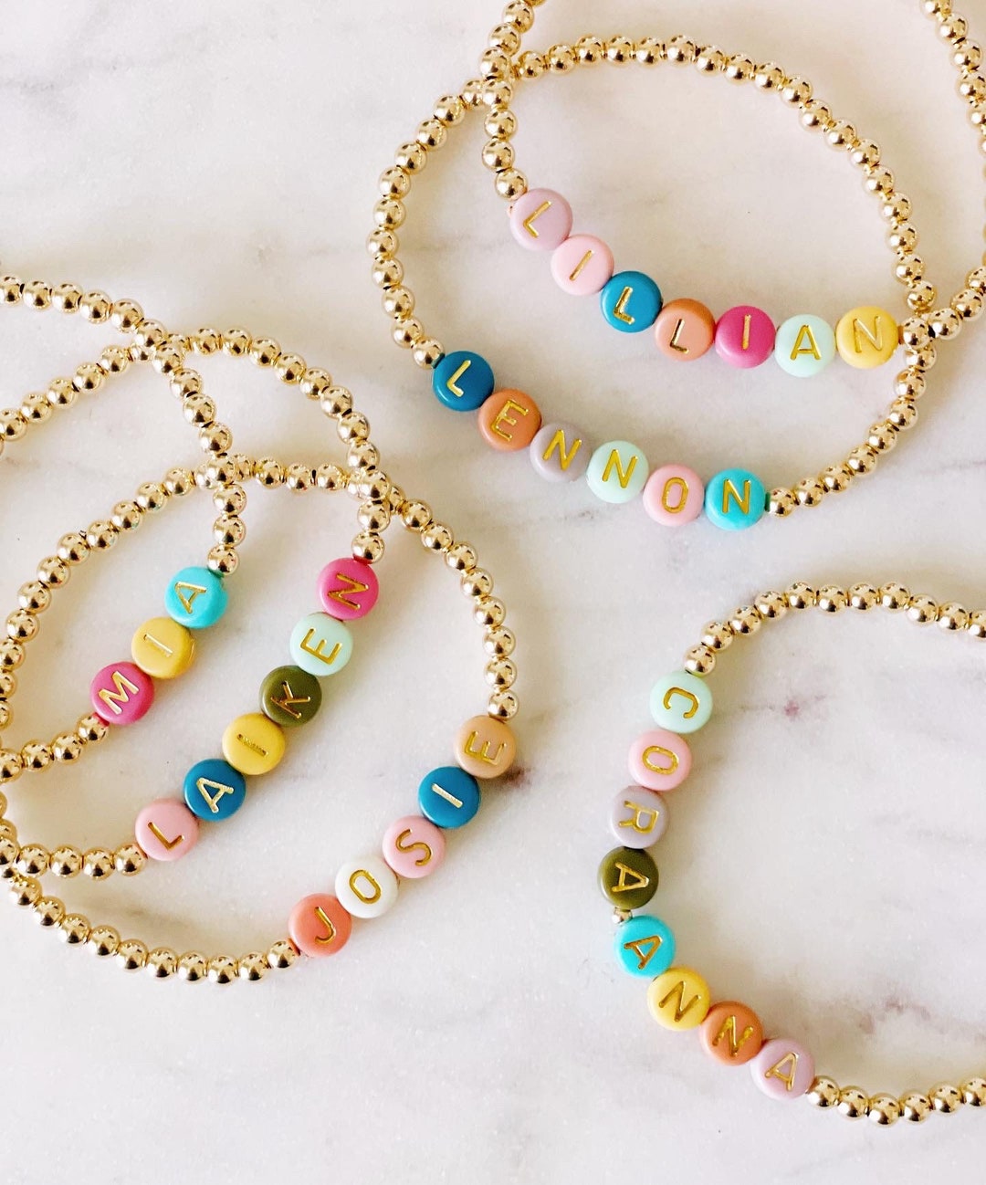 Gold Filled Name Bracelet, Custom Bracelets, BFF Bracelet, Gold Beaded ...