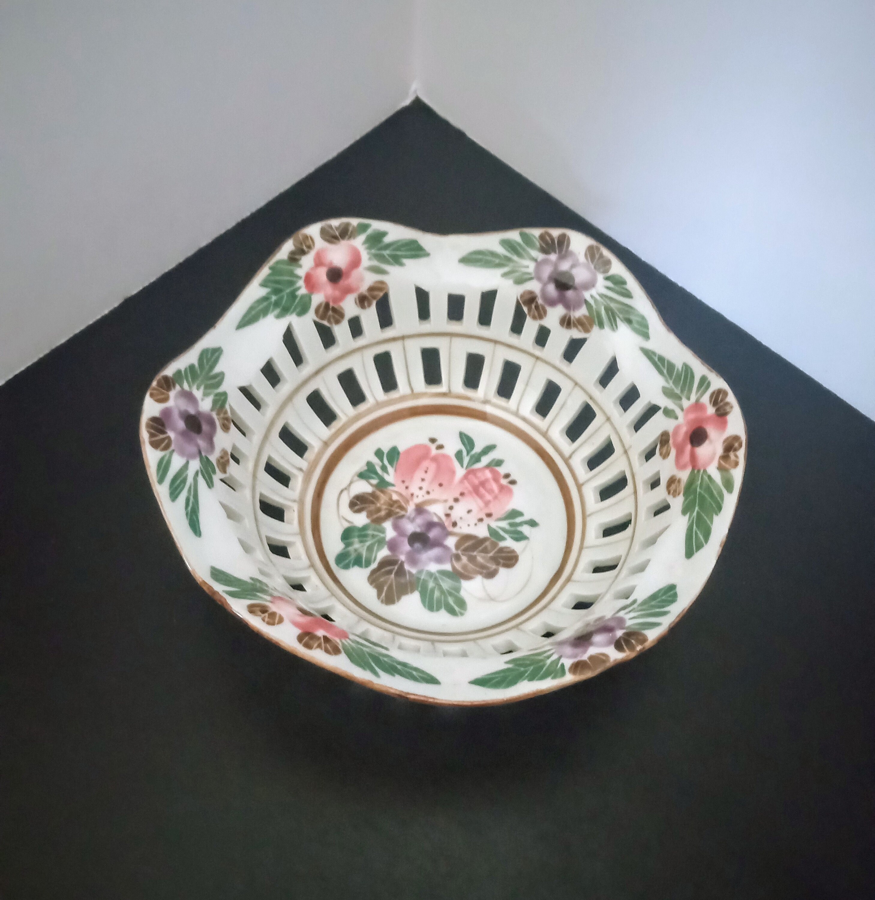 Punched Porcelain Basket Bowl With Flowers - Etsy