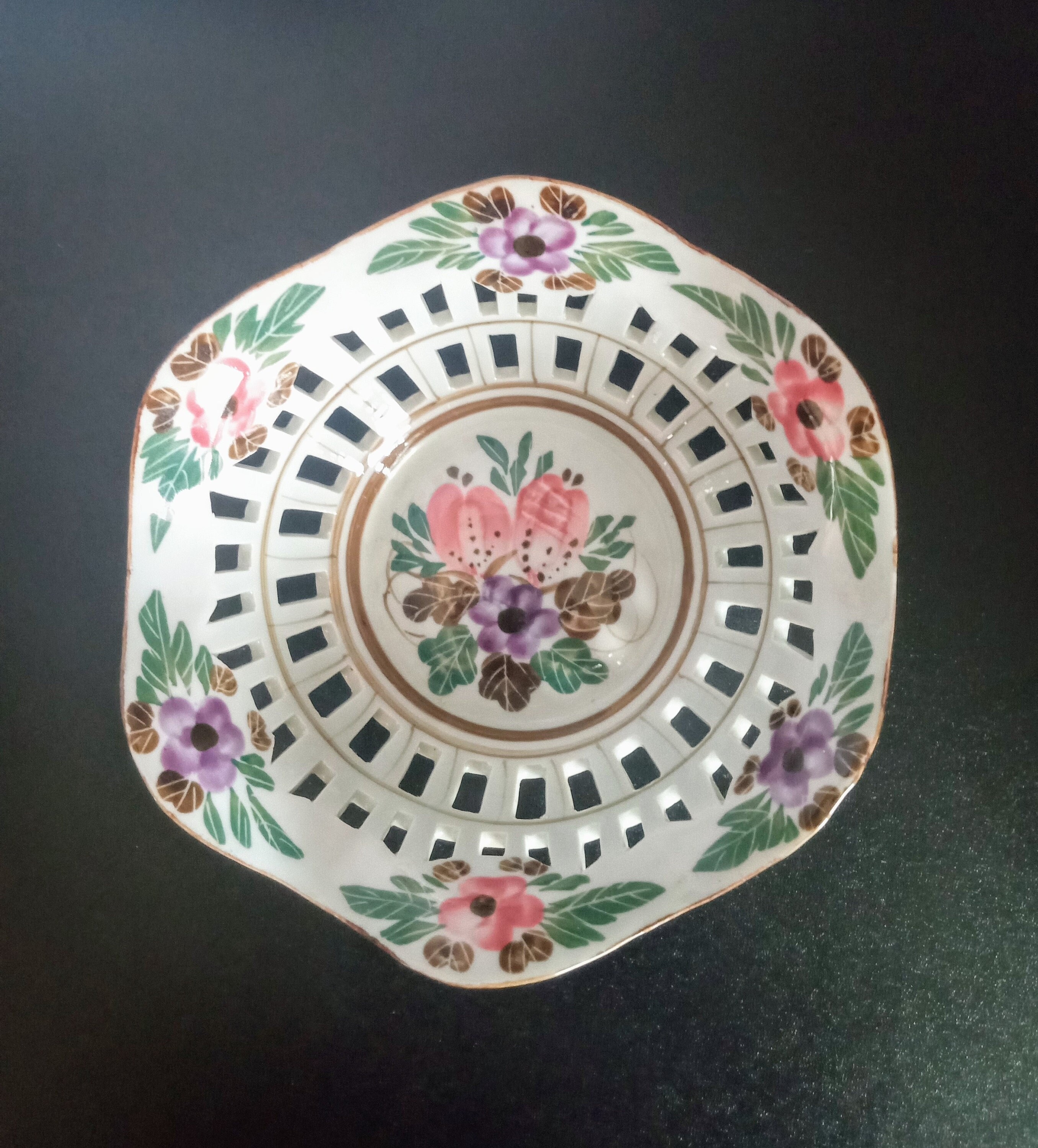 Punched Porcelain Basket Bowl With Flowers - Etsy