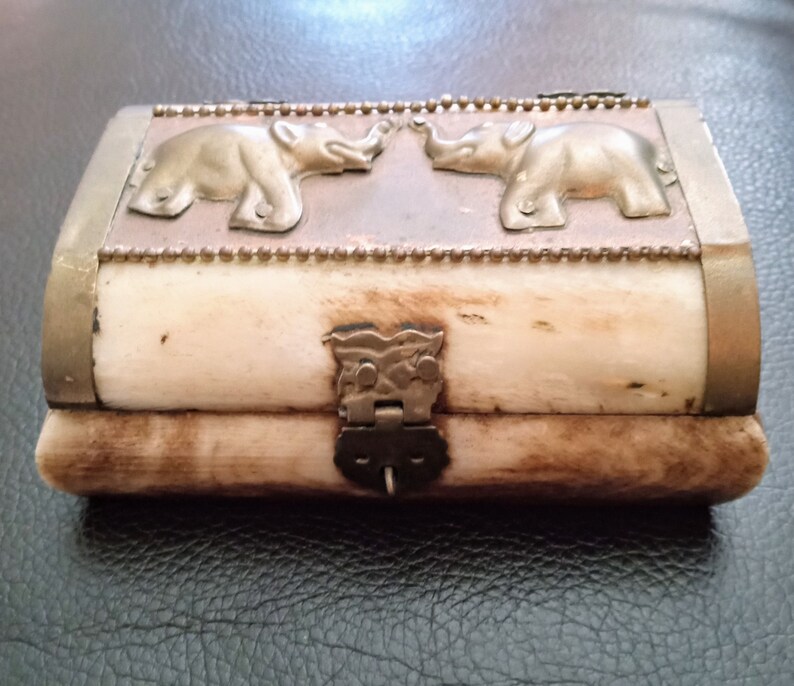 Brass and Camel Bone Trinket Box, Elephants With Trunk Up, Lucky - Etsy