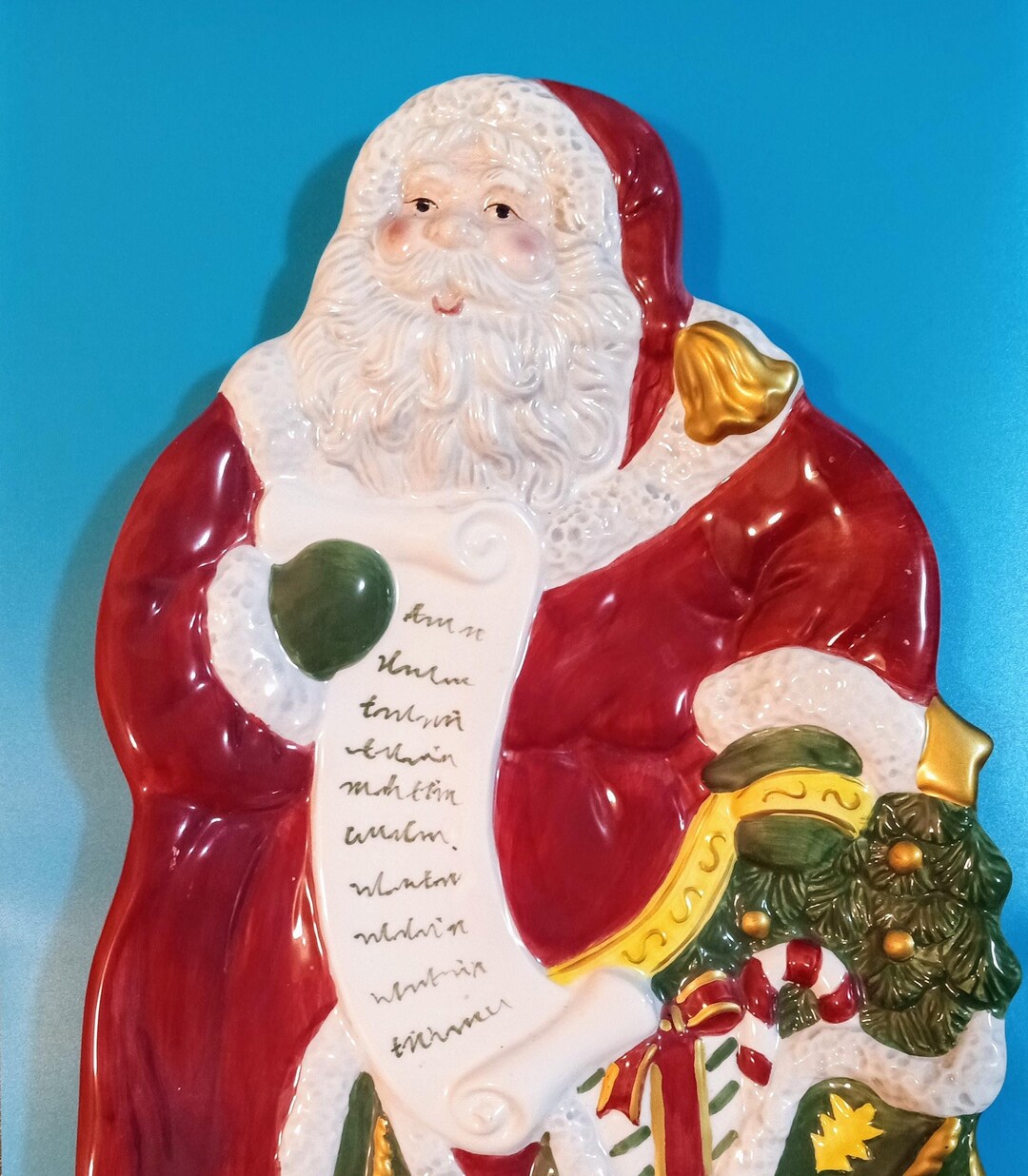 Colorful Santa Platter, Large and Festive, Checking His List, Service ...