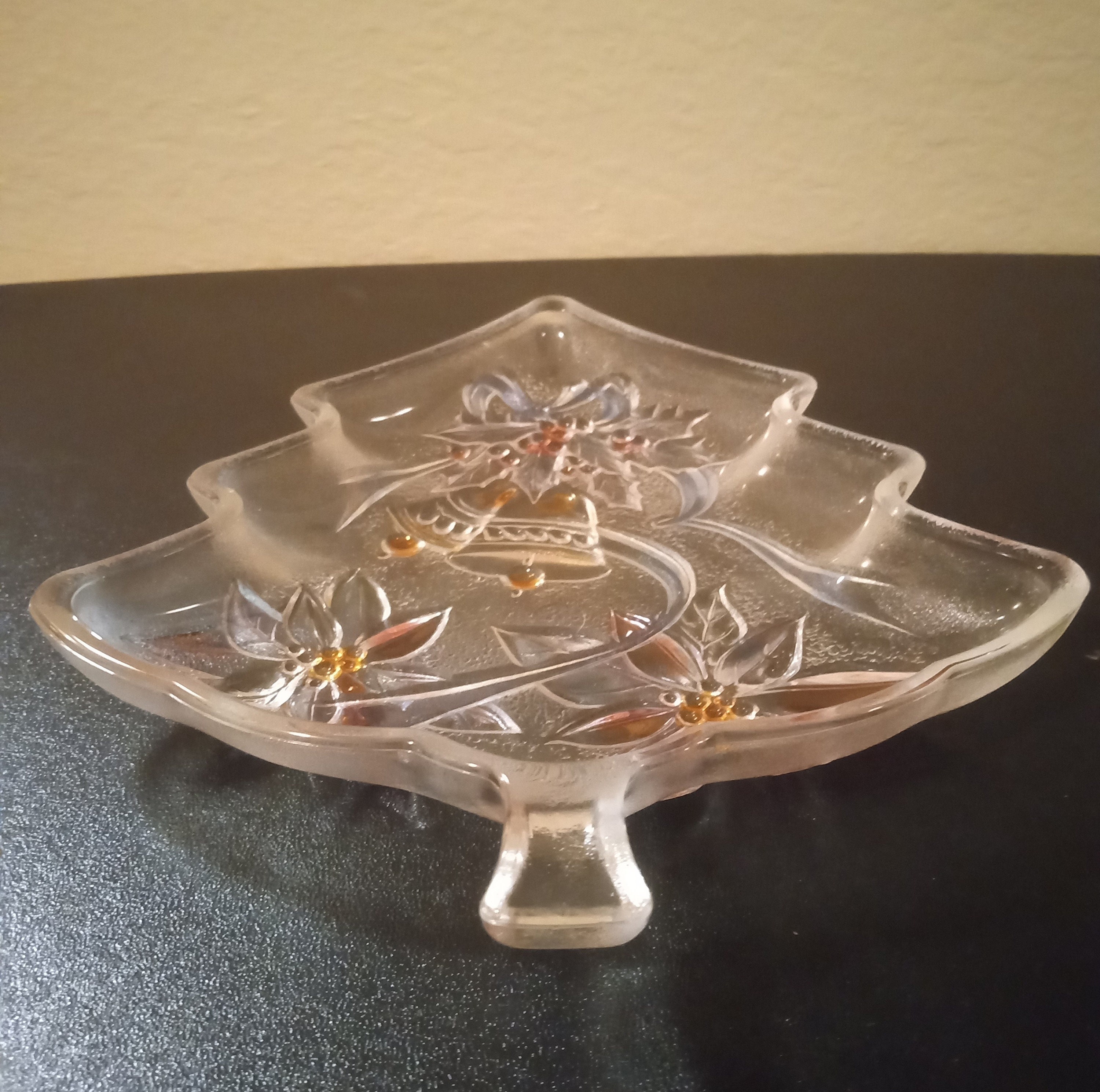 Christmas Tree Candy Dish With Bells and Hollies - Etsy