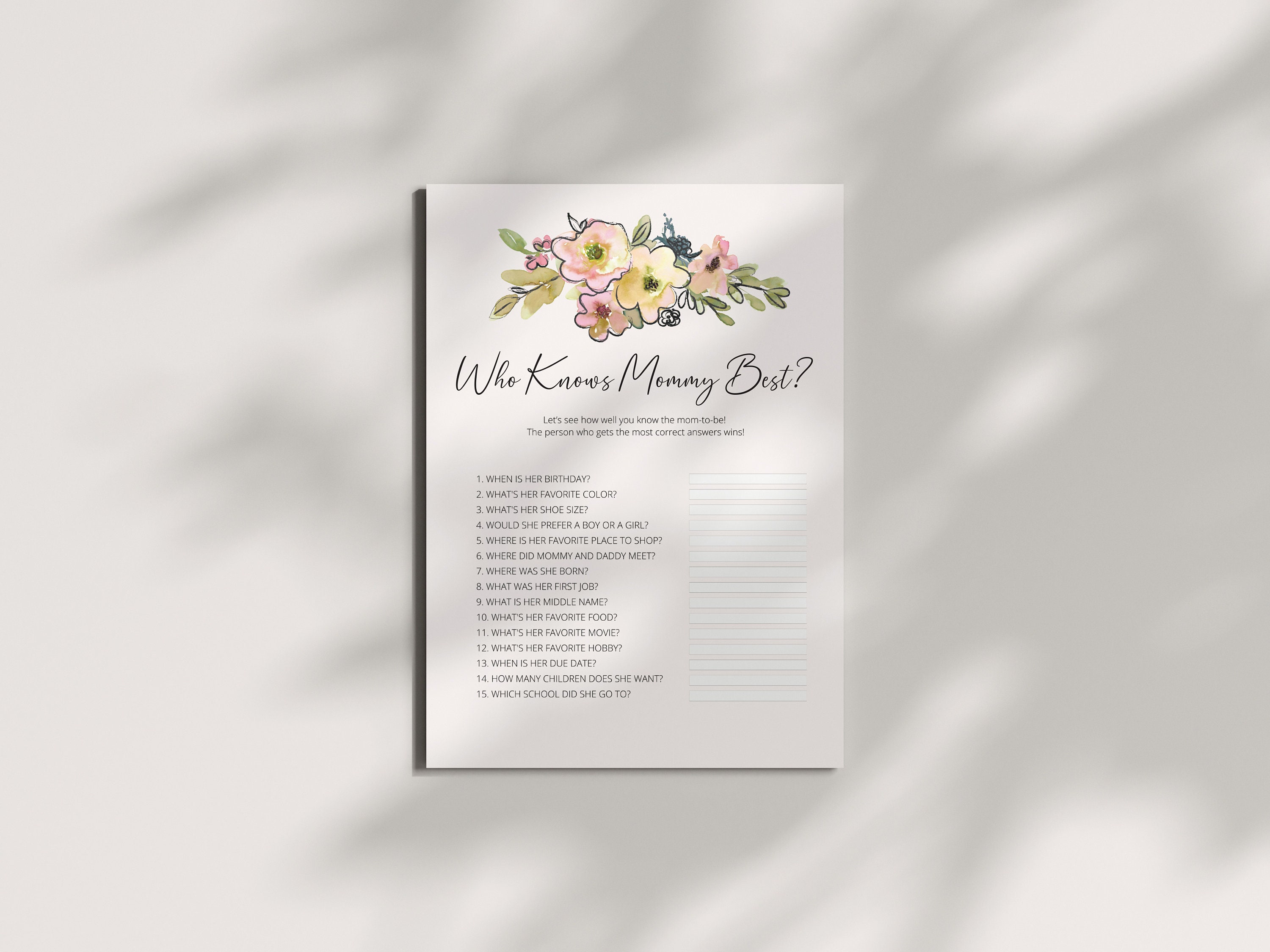 Watercolor Floral Baby Shower Game Set Printed & Shipped - Etsy