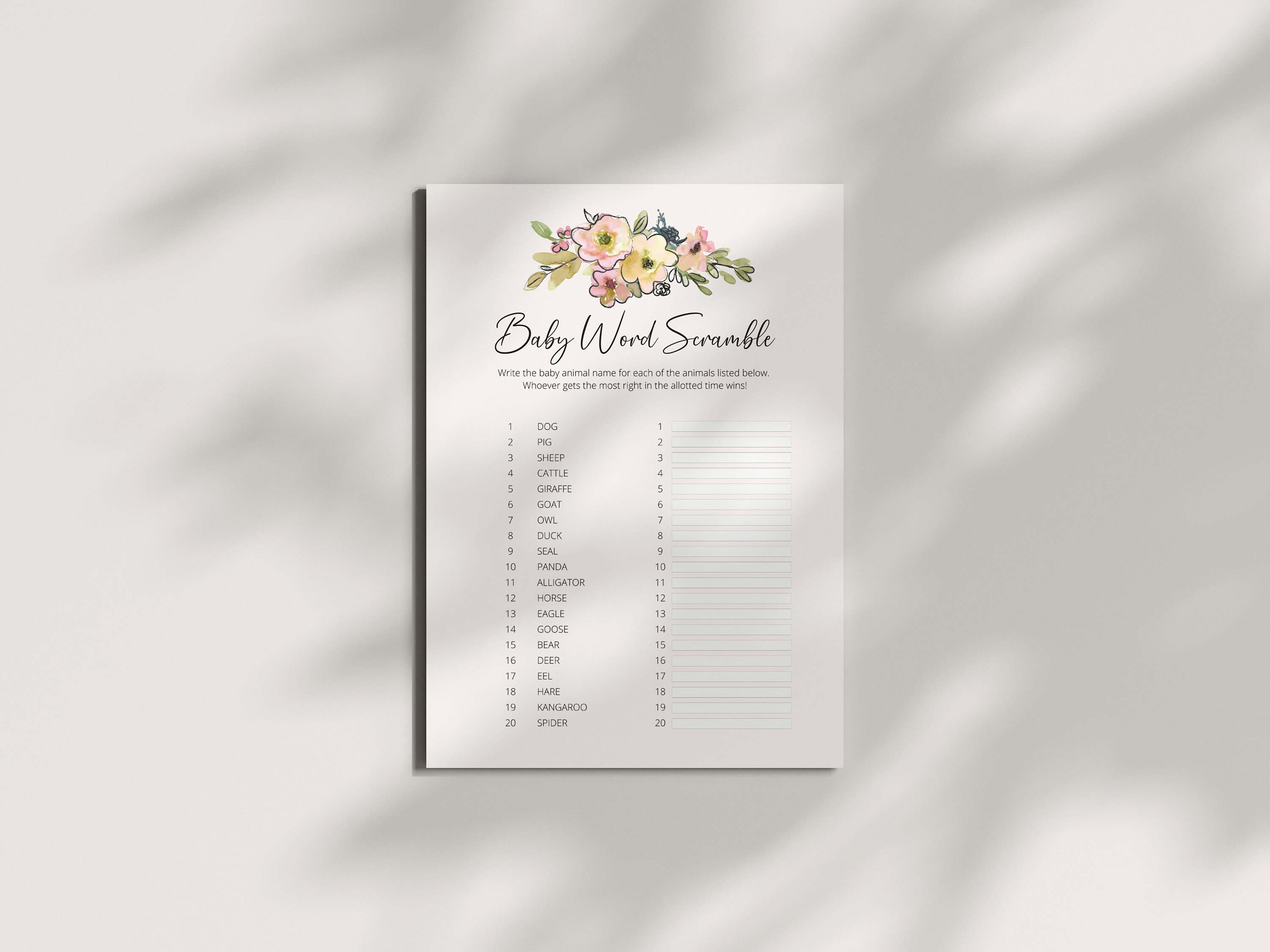 Watercolor Floral Baby Shower Game Set Printed & Shipped - Etsy
