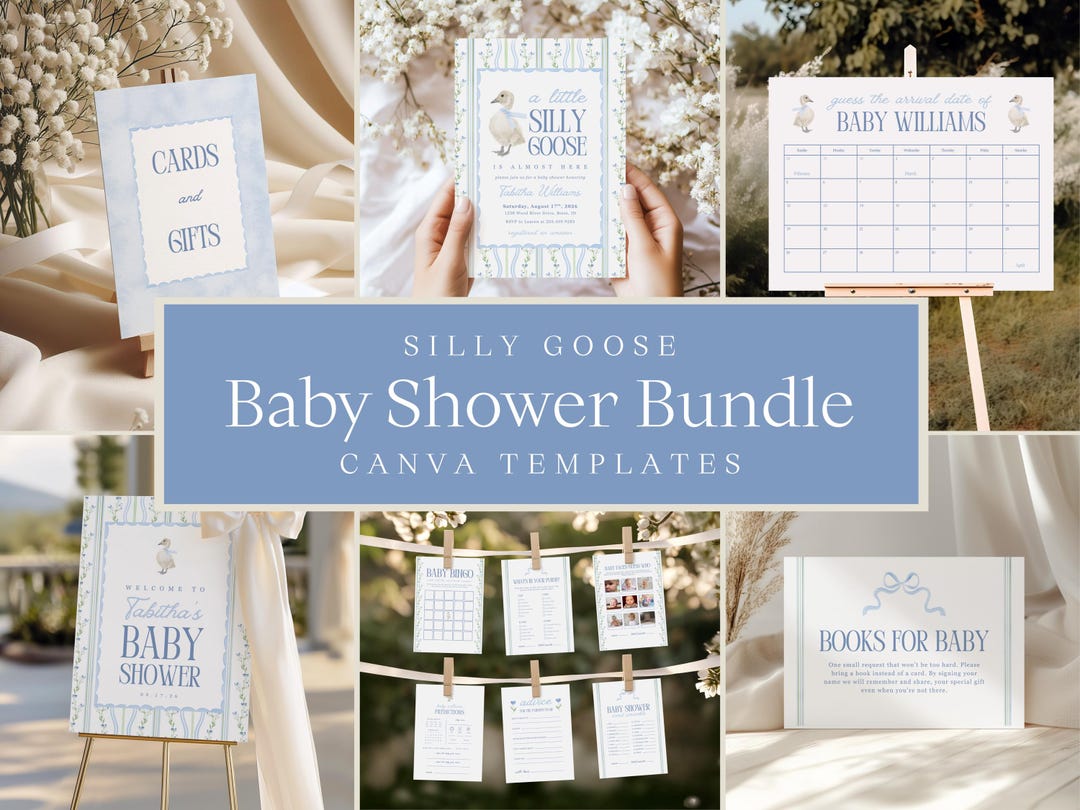 Silly Goose Shower Bundle | Editable Canva Templates | Coquette Baby ...