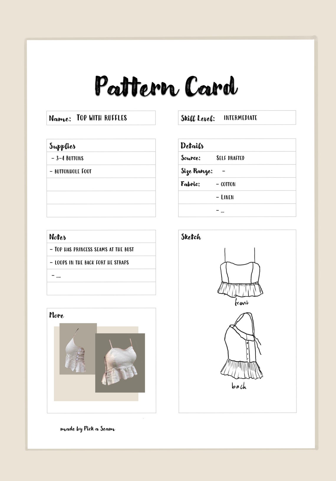 Pattern Record Card | Etsy