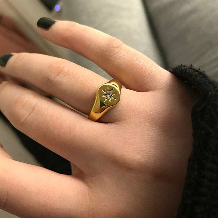 Gold Star Signet Ring Gold Chunky ring North Star Signet | Etsy