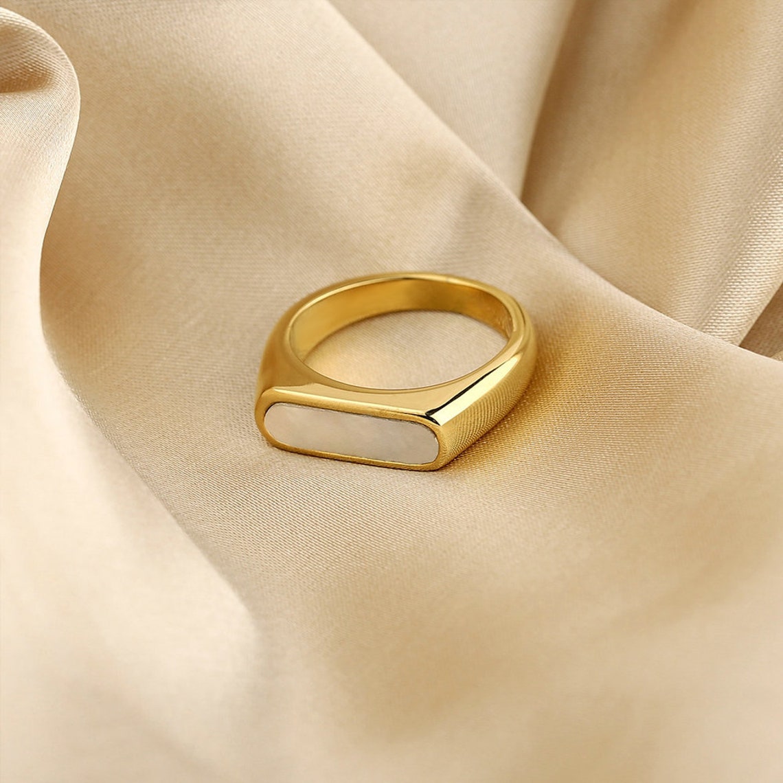 Gold Rectangle Signet Ring Black Onyx Ring Harry styles | Etsy