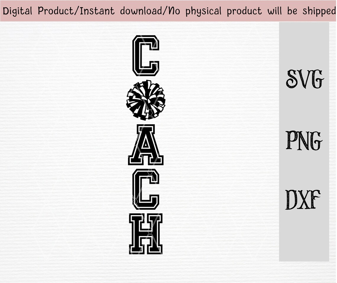 Vertical Cheer Coach Letters With Pom Pom/sport/svg/png/dxf Files/ for ...