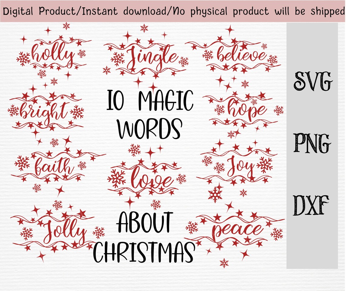 10 Christmas Magic Words Bundle SVG/DXF/PNG Files/holiday | Etsy