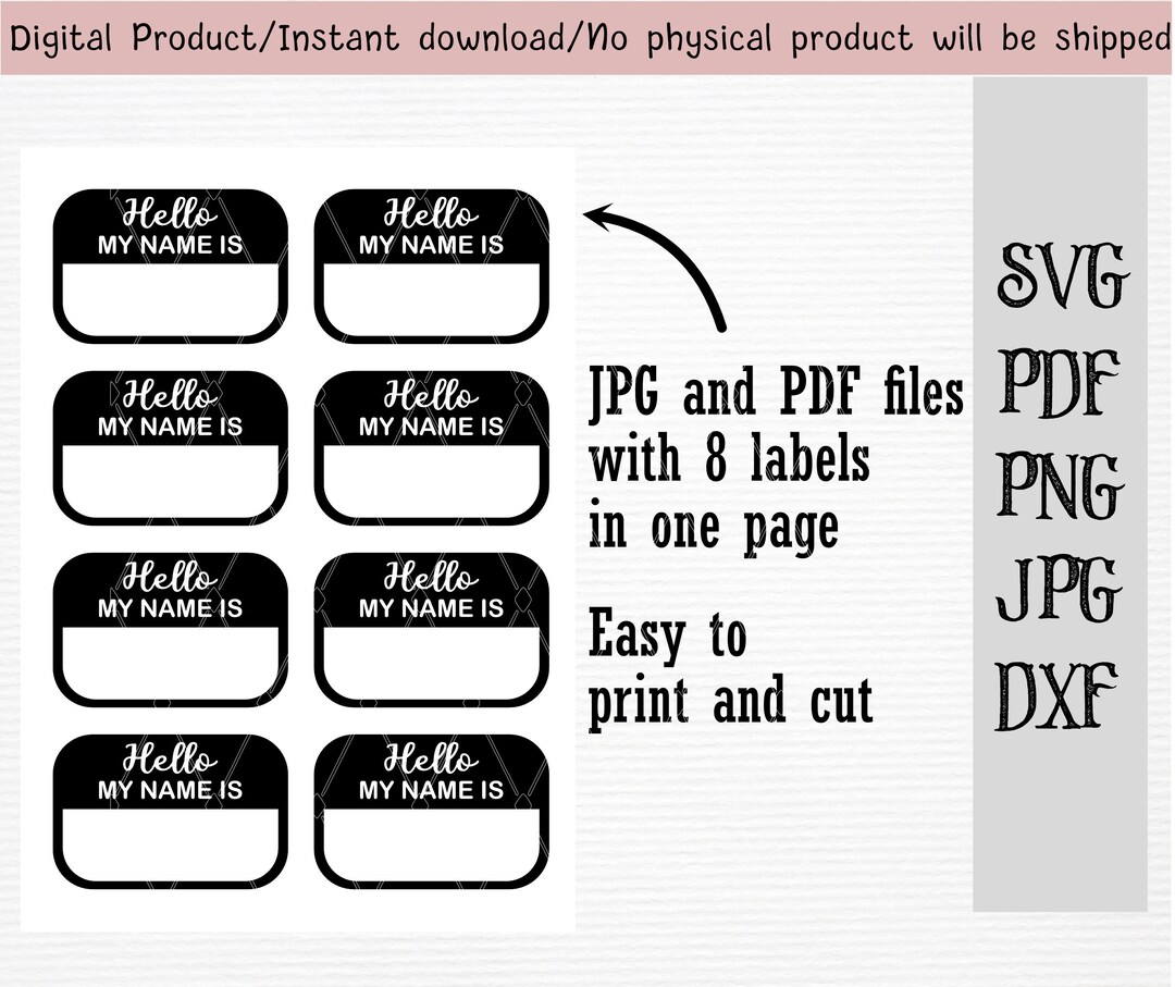 Hello My Name is SVG Clipart/pdf Printable /name Badge Svg/png/dxf/pdf ...