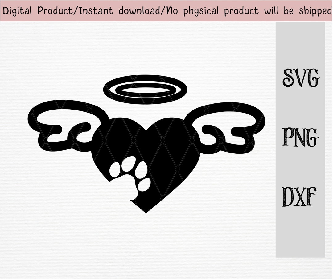 Dog Memorial With Dog Footprint and Wings SVG/PNG/DXF Files/pet ...