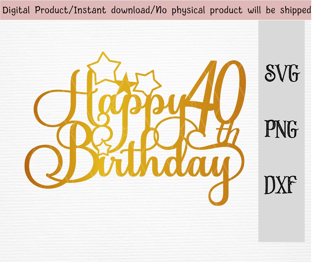 Happy 40th Birthday Cake Topper/birthday Cake Decoration Svg/dxf/png ...