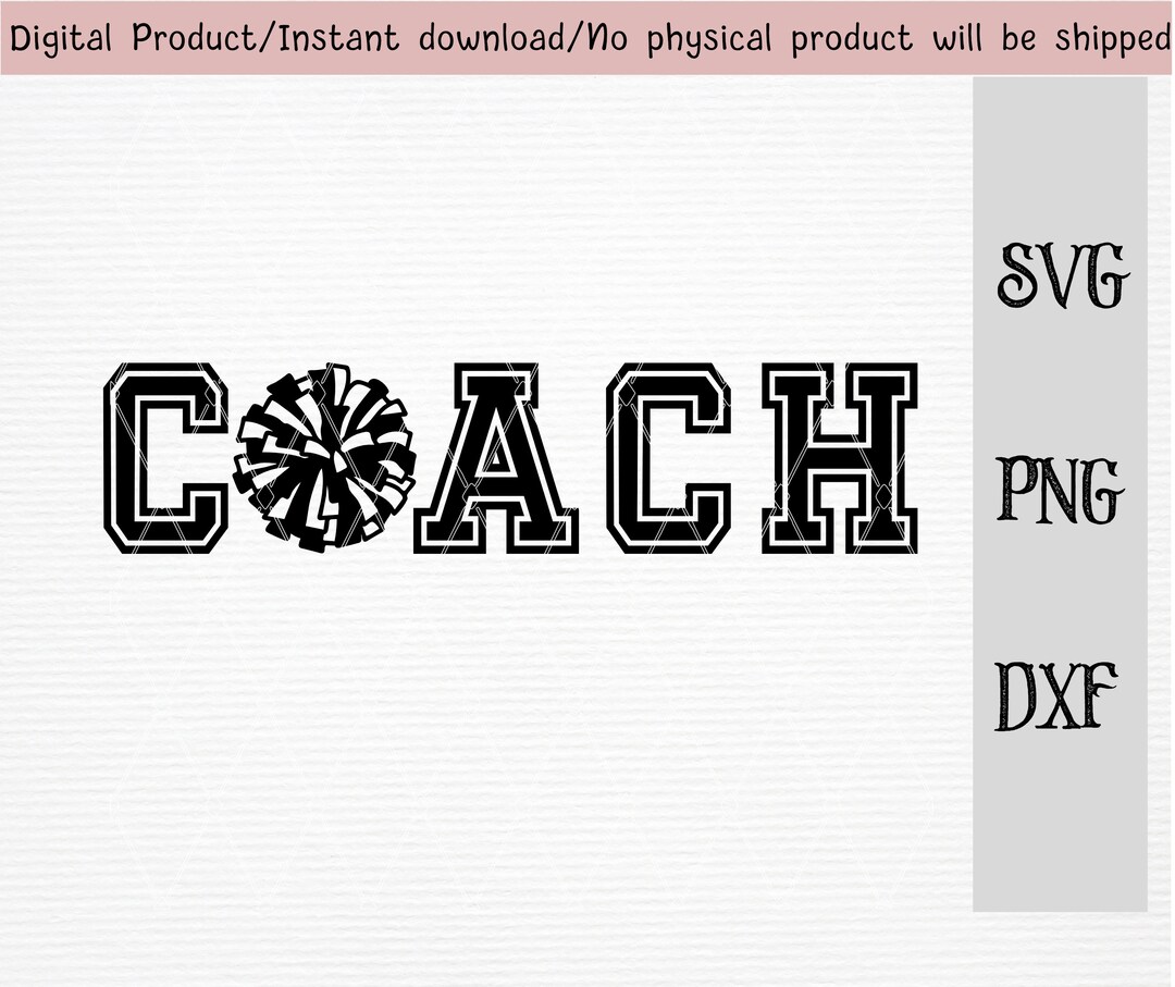Black Cheer Coach Letters With Pom Pom/sport/svg/png/dxf Files/ for ...
