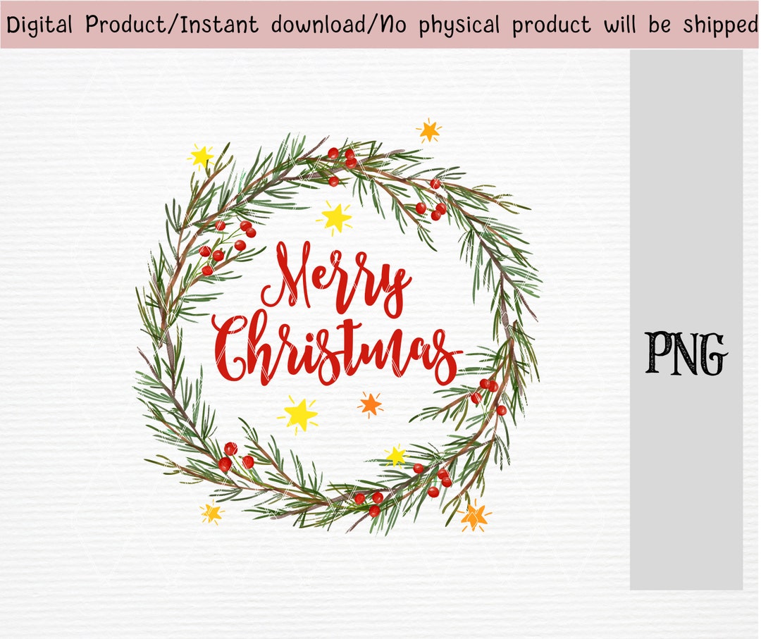 2 Watercolor Merry Christmas Wreath PNG Files/png Clipart/ Instant ...