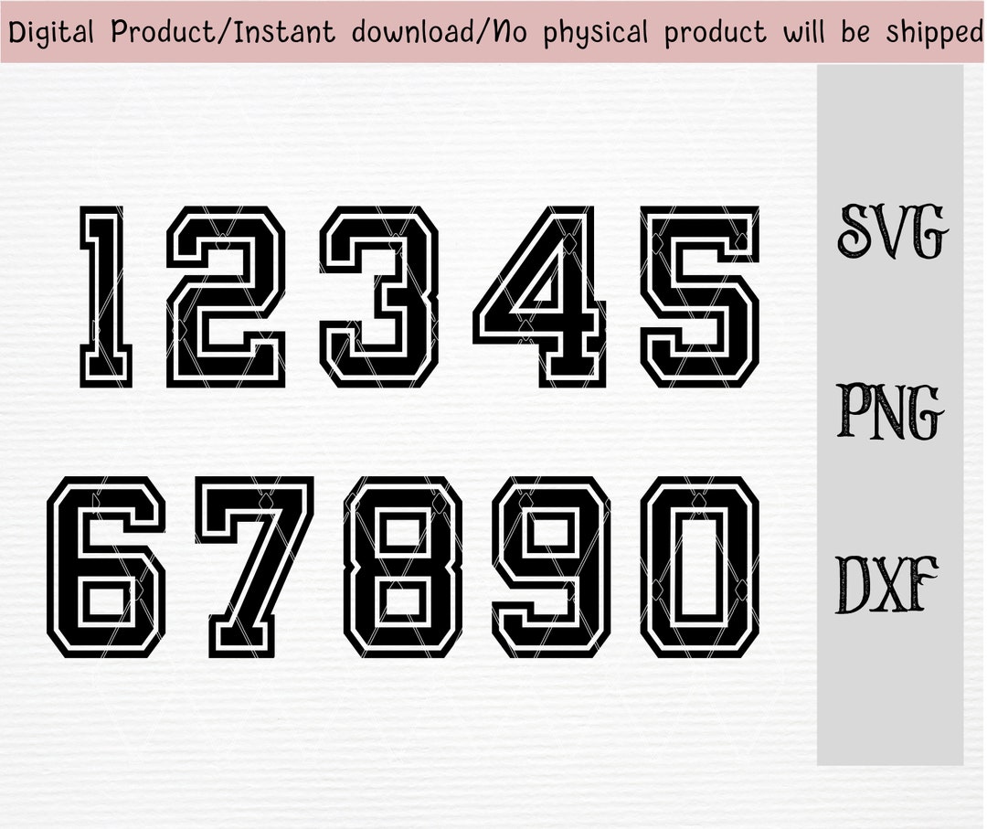 Jersey Numbers Svg/png/dxf/jersey Numbers With Outline Clipart/instant ...