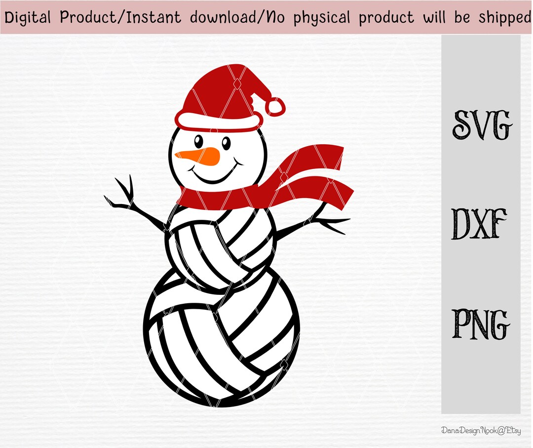 Volleyball Snowman With Christmas Hat and Scarf SVG/PNG/DXF Files/ for ...