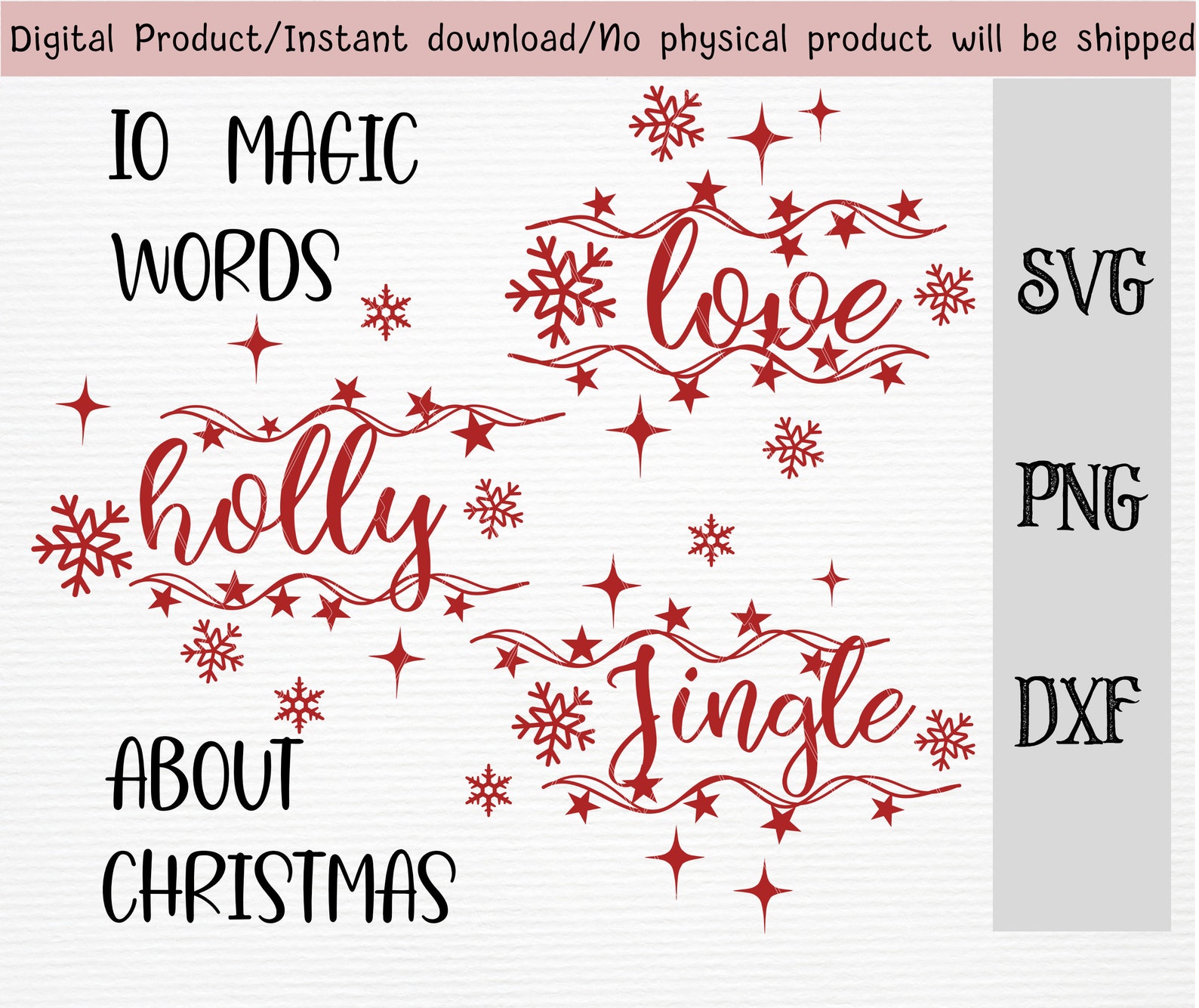 10 Christmas Magic Words Bundle SVG/DXF/PNG Files/holiday Words/love ...