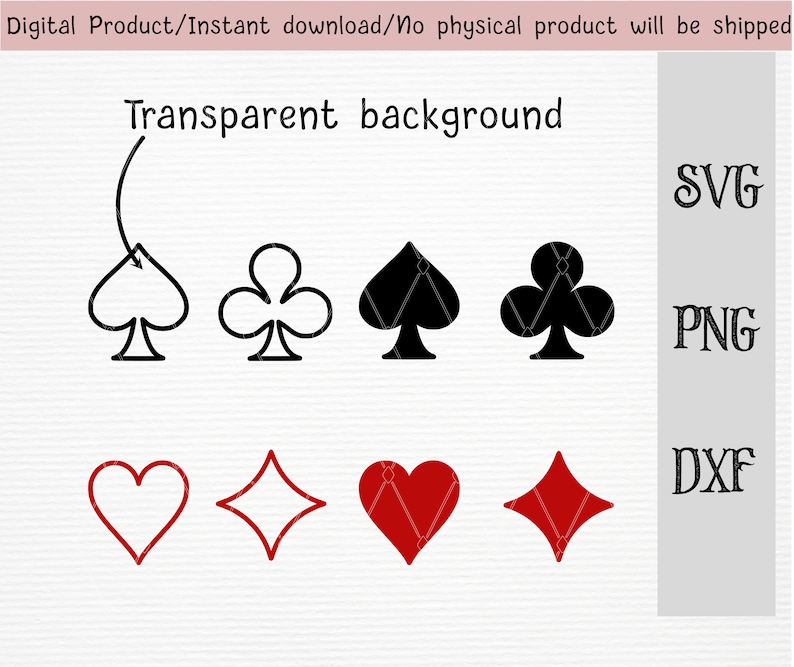 Playing Card Suit SVG/DXF/PNG Files/entertainment Svg/instant - Etsy ...