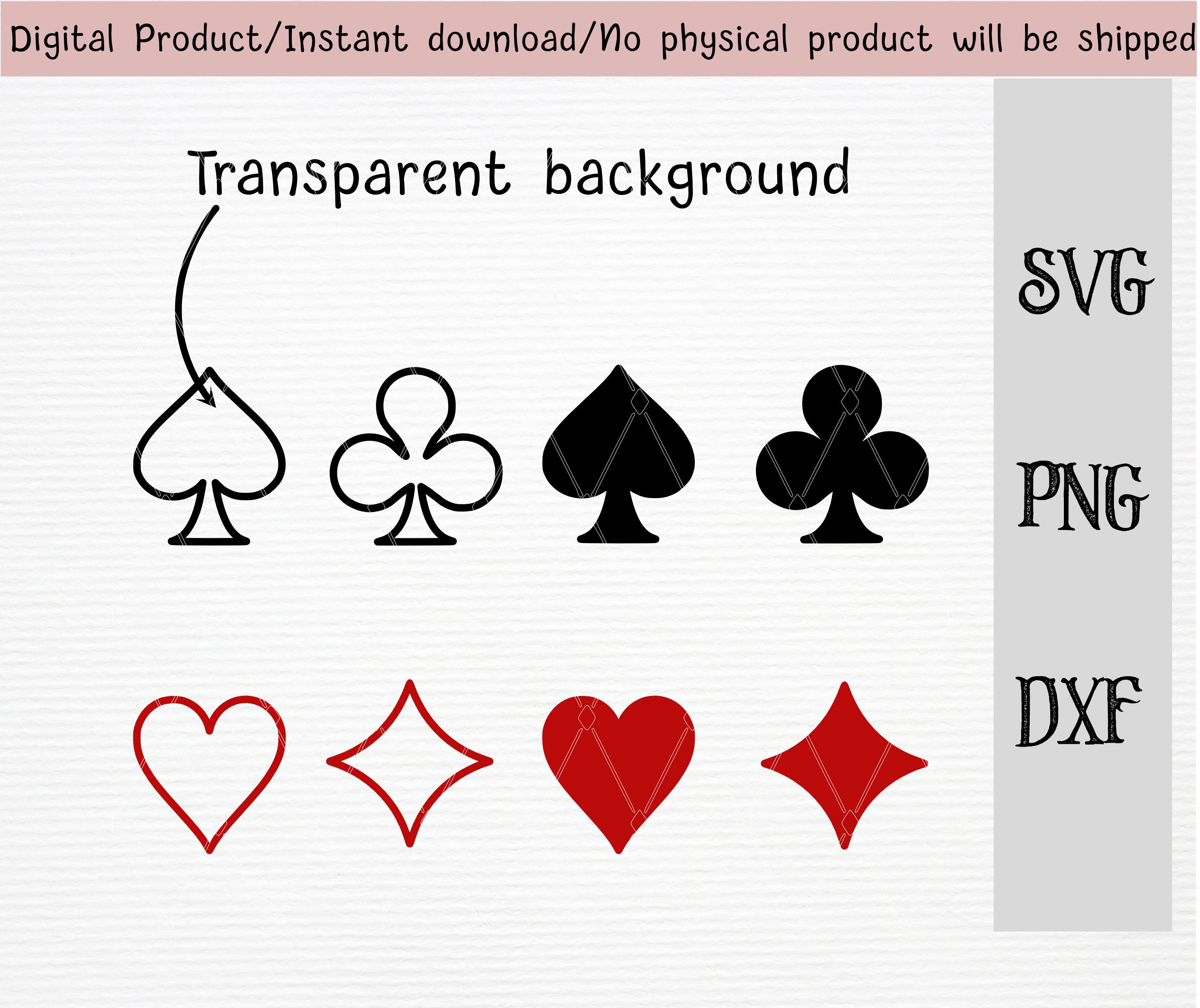 Playing Card Suit SVG/DXF/PNG Files/entertainment Svg/instant - Etsy ...