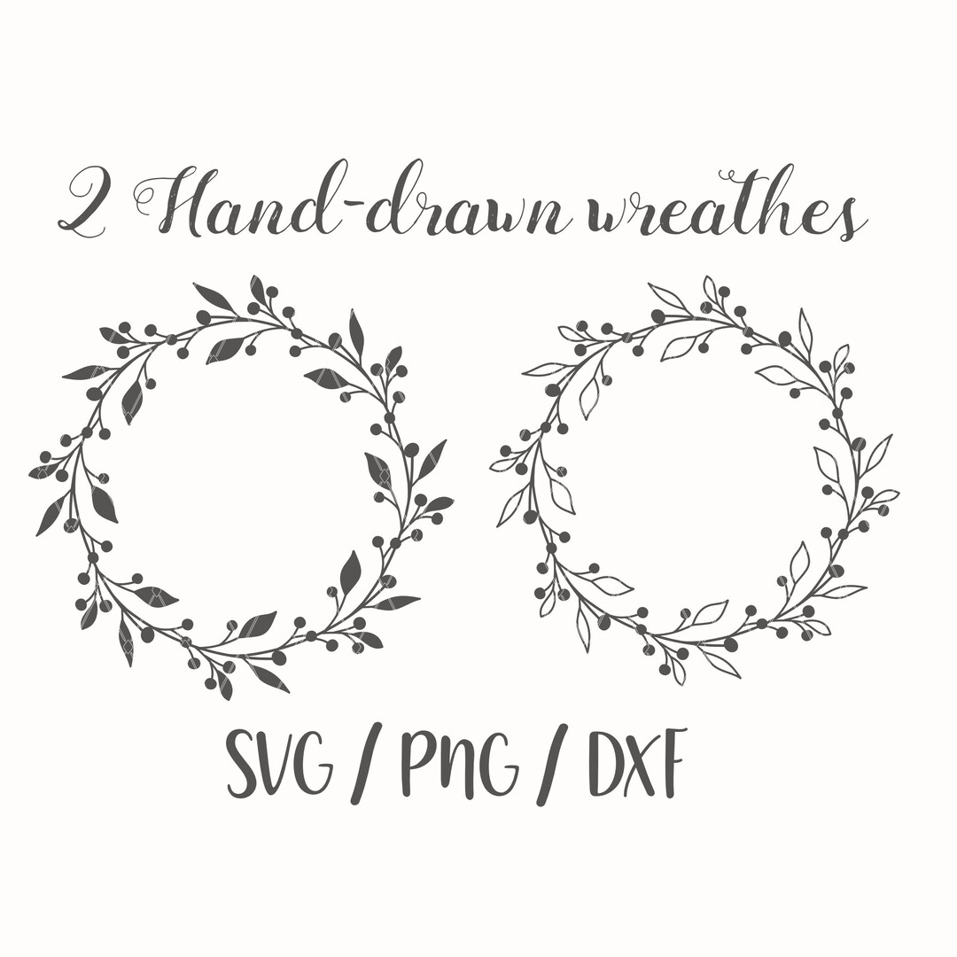 2 Hand-drawn Floral/botanical Wreathes PNG/SVG/DXF Cut File for Cricut ...